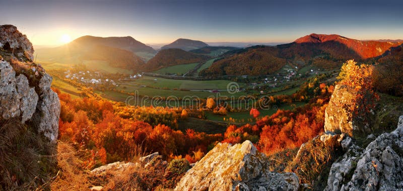 Autumn Panorama with Sun and Forest, Slovakia Stock Image - Image of ...