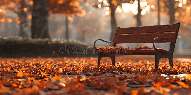 Autumn Park Bench Peaceful Fall Scene Image Stock Illustration ...