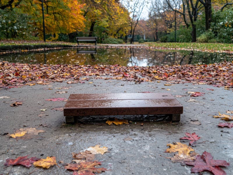 Autumn Park Bench Reflection Stock Illustration - Illustration of tranquil, fall: 350046022