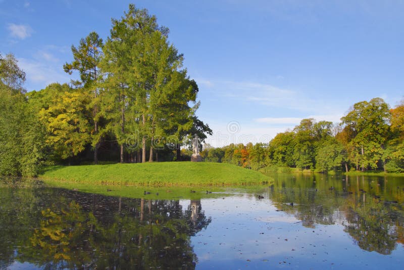 Autumn park with pond stock image. Image of grass, urban - 16740179