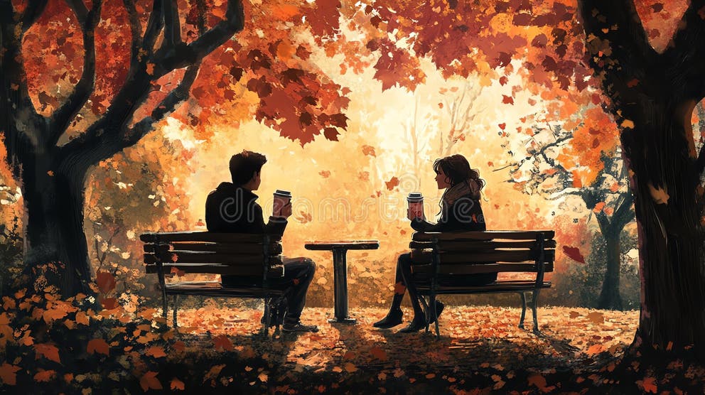 Autumn Park Rendezvous Illustration Stock Image - Image of warm ...