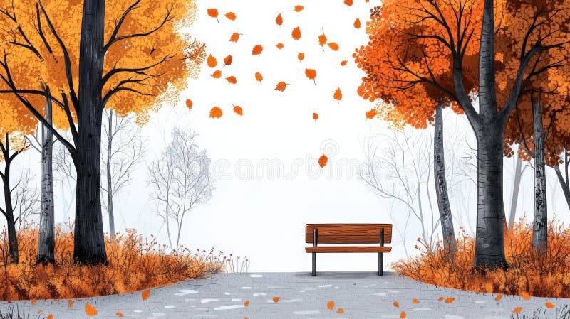 Autumn Park Scene with Falling Leaves Stock Illustration - Illustration ...