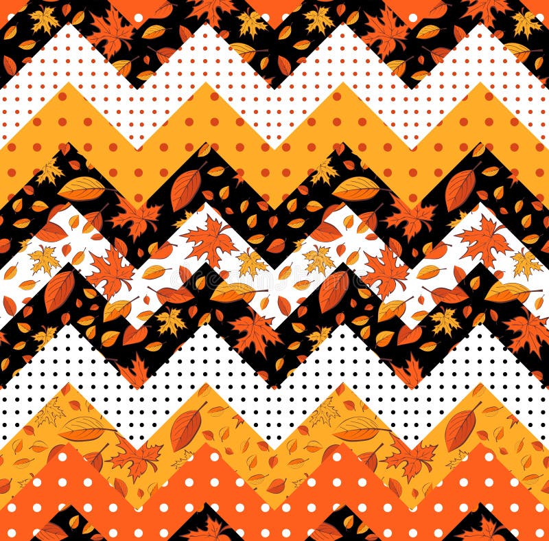Autumn Patchwork with Falling Leaves and Polka Dot. Stock Vector ...
