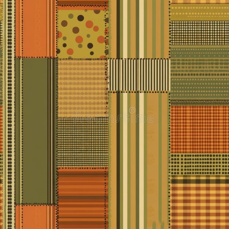 Autumn Patchwork Quilt Pattern with Stripes and Polka Dots in Warm ...