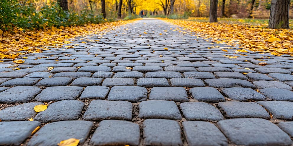 Autumn Path Cobblestone Walkway Leading through Fall Foliage Stock ...