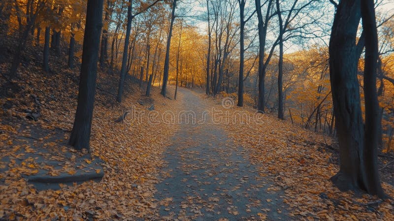 Autumn Path through Golden Forest Trees Stock Illustration ...