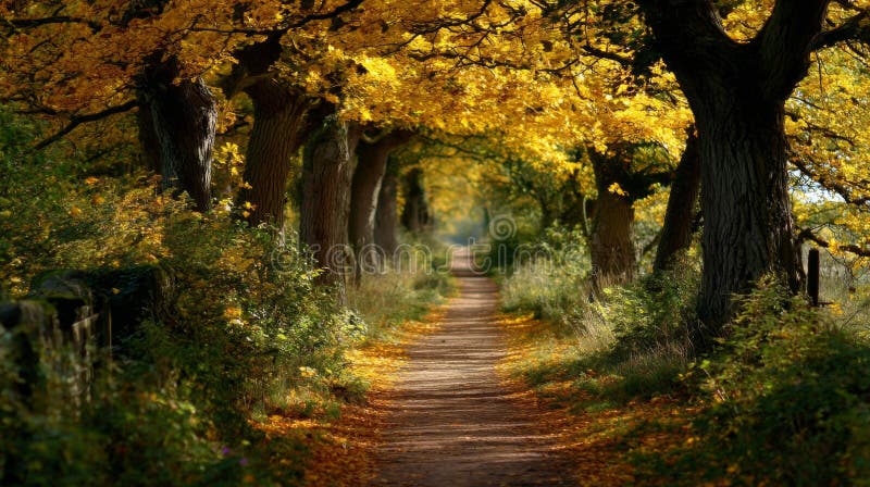 Autumn Path through Golden Trees Stock Illustration - Illustration of ...