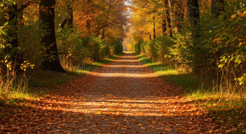 Autumn Path through Golden Woods Stock Illustration - Illustration of ...