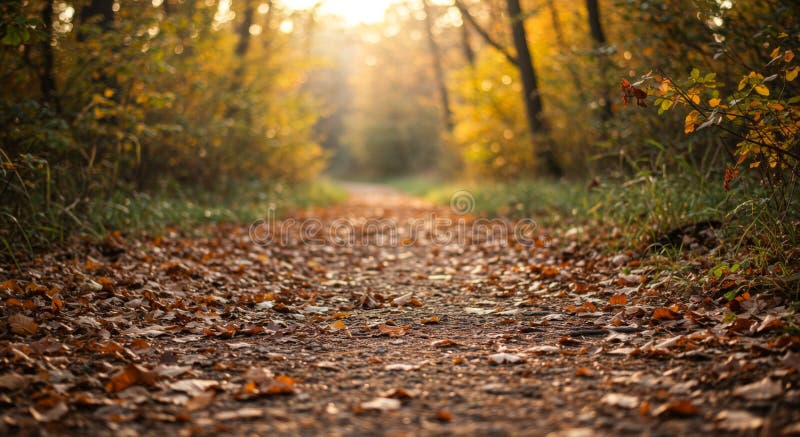 Autumn Path through Sunlit Forest Stock Illustration - Illustration of ...