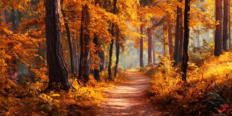 Autumn Path Vibrant Forest Trail in Fall Colors Stock Illustration ...