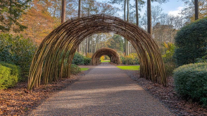 Autumn Pathway Archway Natural Bamboo Structure Stock Illustration ...