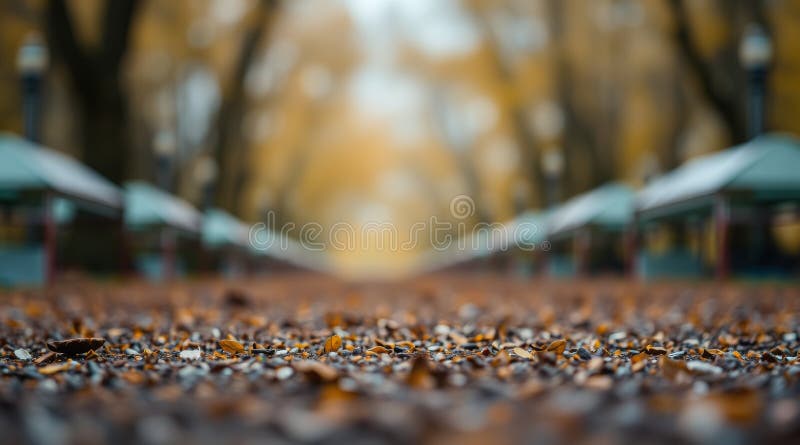 Autumn Pathway Covered with Fallen Leaves, Lined with Trees and Blurred ...