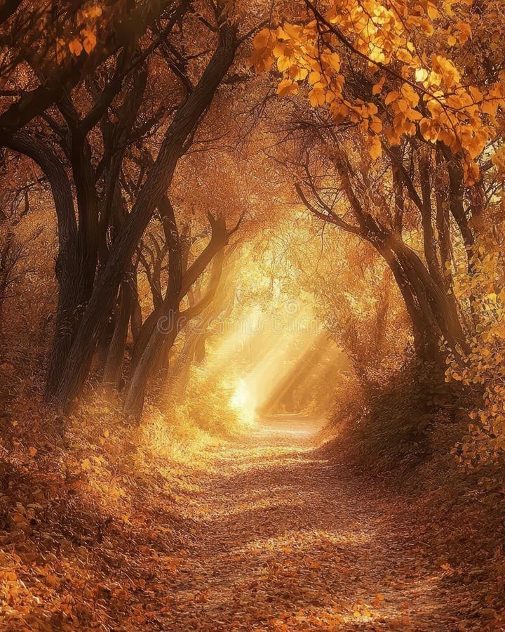 Autumn Pathway through a Leaf-Covered Forest Stock Illustration ...