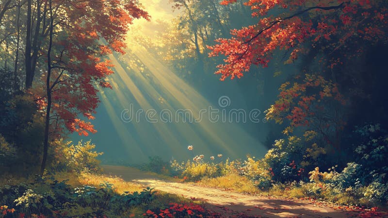 The Autumn Pathway is Set Amidst a Backdrop of Vibrant Fall Foliage and ...