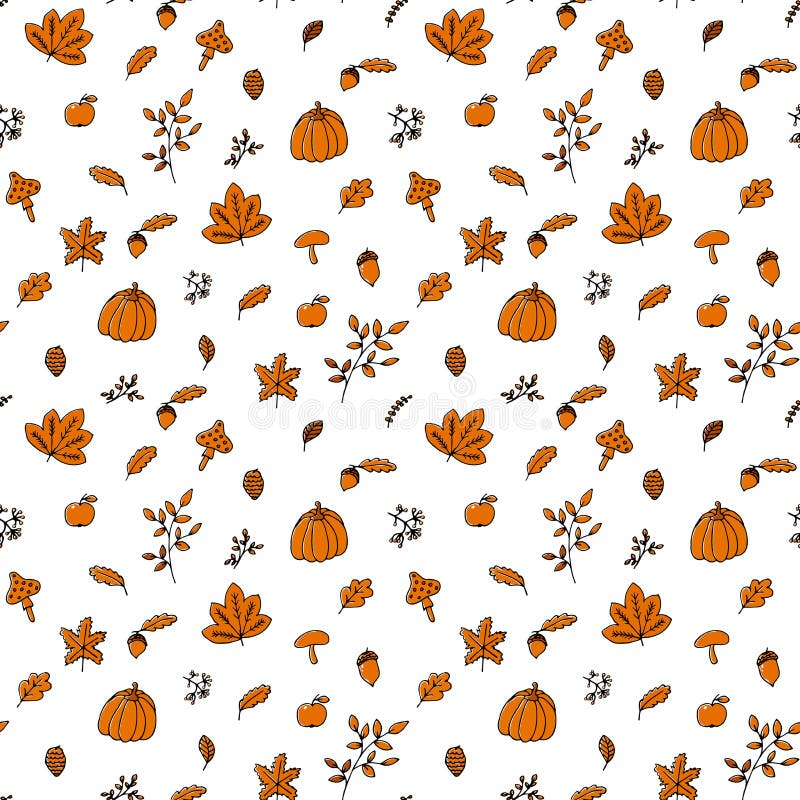Autumn Pattern in Orange and Brown Tones with Various Fall Items ...