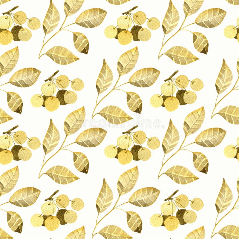 Autumn Pattern with Yellow Leaves, Fruits of Trees. Stock Illustration ...