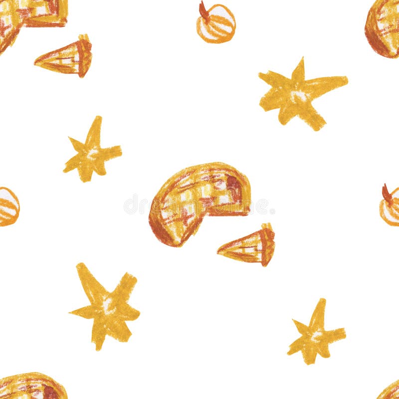 Autumn Picnic Wax Crayons Seamless Pattern on White Isolated Background ...