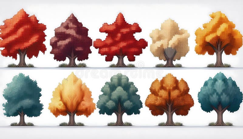 Autumn Pixelated Forest Set - 16-bit Pixel Art Collection of Different ...