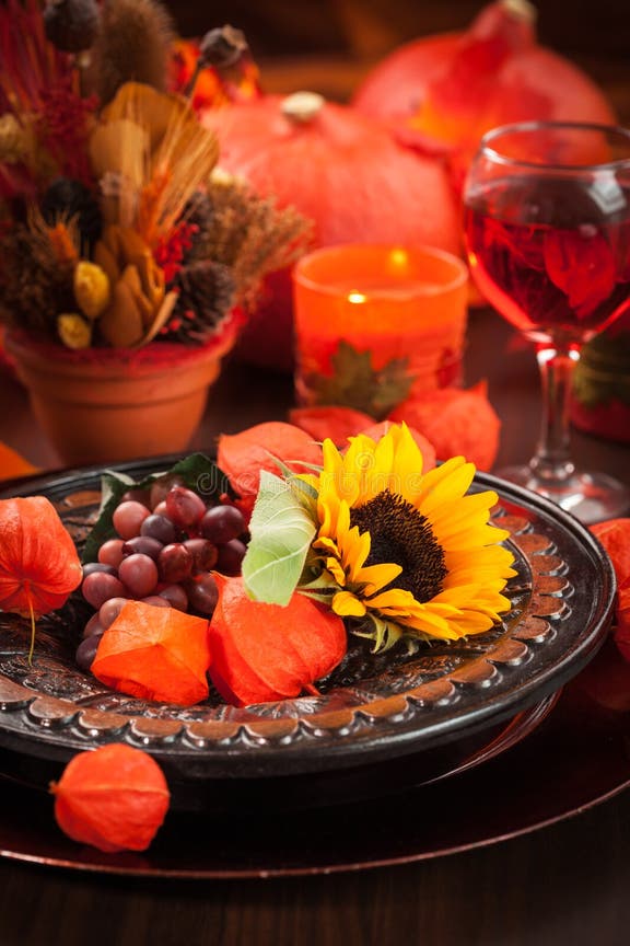 Autumn place setting stock photo. Image of candle, elegant - 26870642