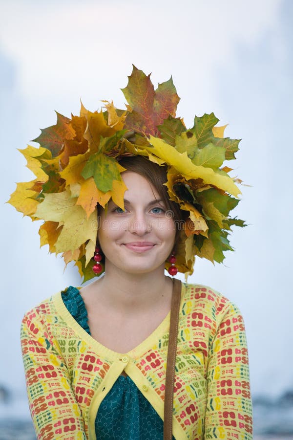 Autumn portrait stock image. Image of garland, crown - 15438903