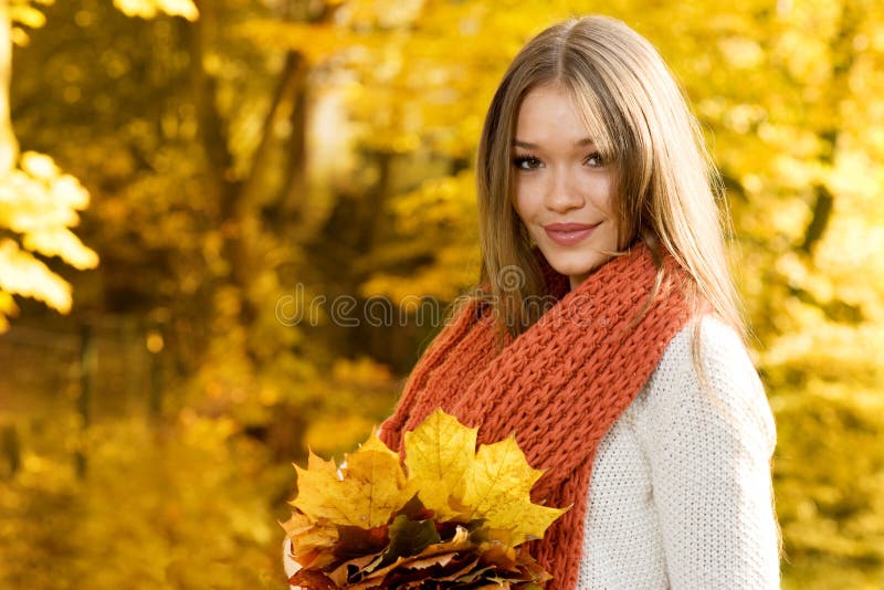 Autumn portrait stock image. Image of hair, leaf, 2025 - 27374989