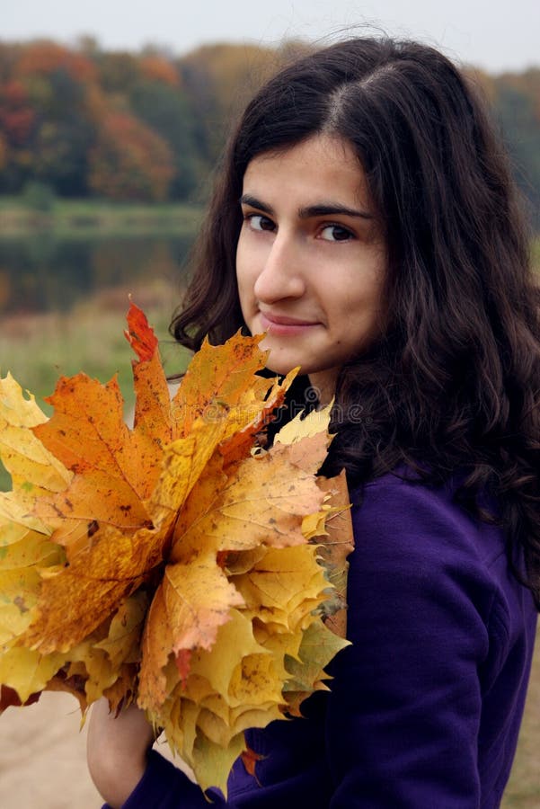 Autumn portrait stock photo. Image of female, forest, hair - 7691192