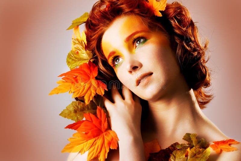 Autumn Portrait of a Beautiful Female Stock Image - Image of fall ...