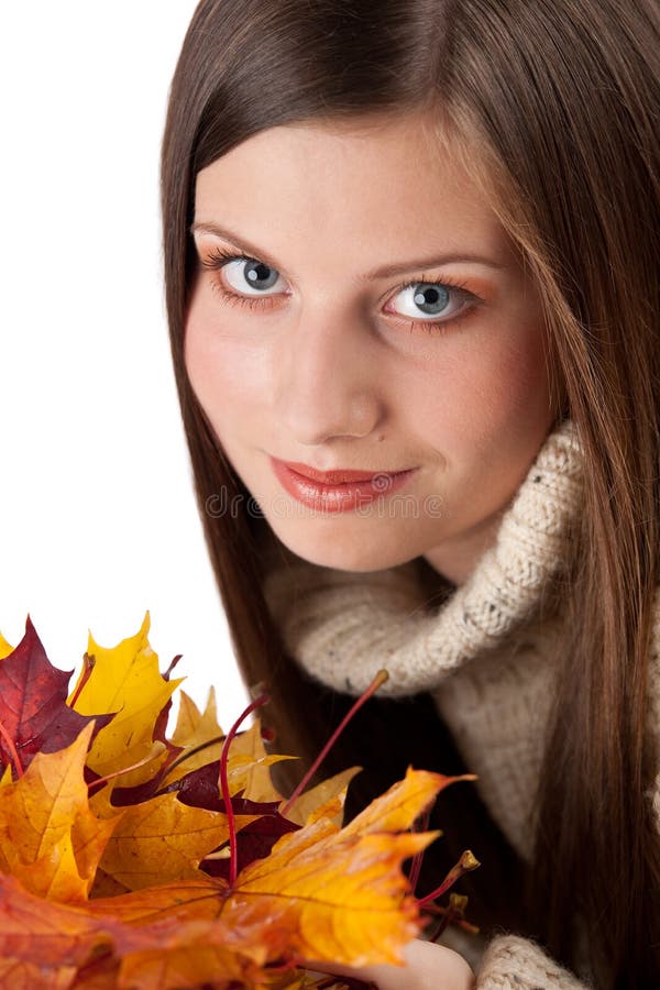 Autumn Beautiful Woman Sit on Bench Park Stock Image - Image of ...