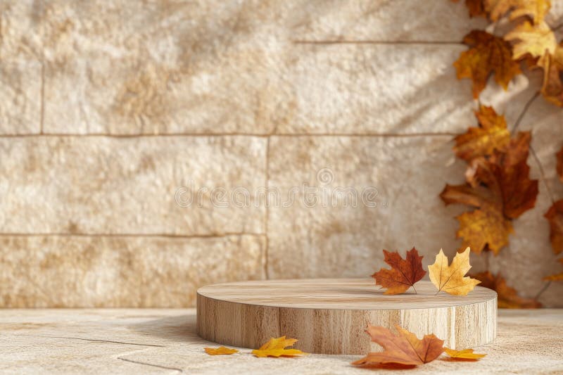 An Autumn Product Display Podium Featuring a Beautiful Fall Leaves ...