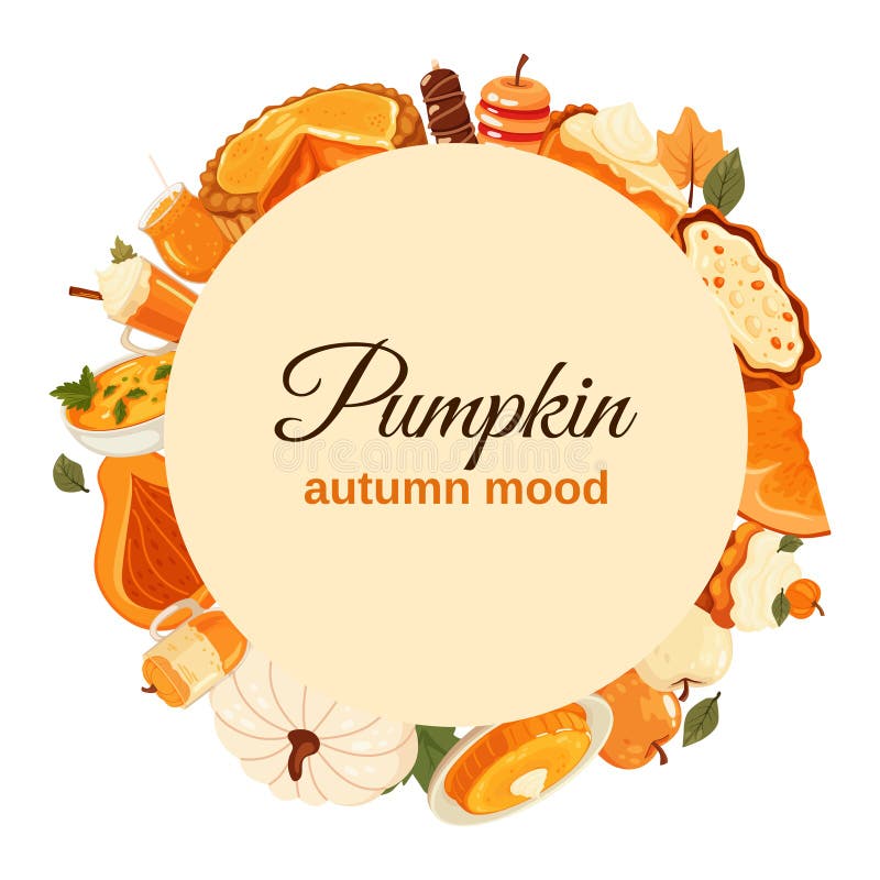 Autumn Pumpkin Set in a Round Frame. Stock Vector - Illustration of design, round: 290632586