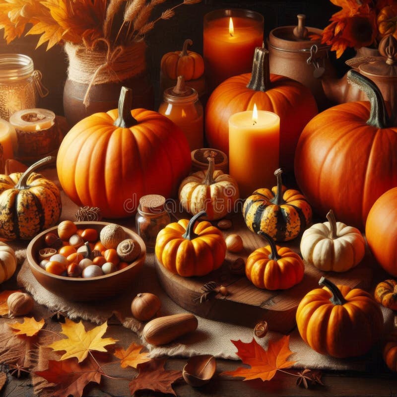 Autumn Pumpkin Thanksgiving Background with Mini Pumpkins Stock ...