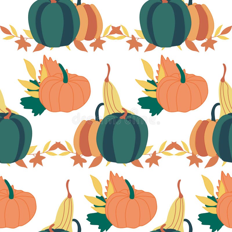 Autumn Pumpkins and Leaves in a Seamless Pattern Design Stock Vector ...
