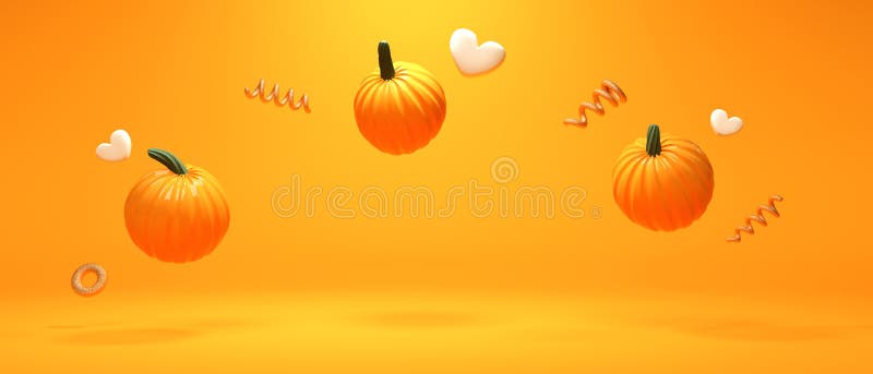 Autumn Pumpkins with Small Hearts - Harvest and Thanksgiving Theme - 3D ...