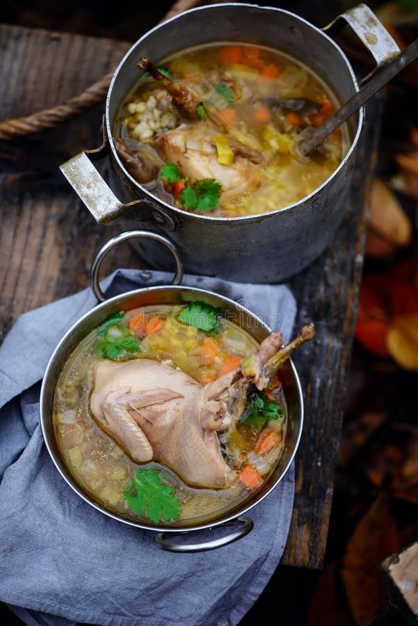 Autumn Quail Soup with Bulgur.style Rustic Stock Image - Image of white ...