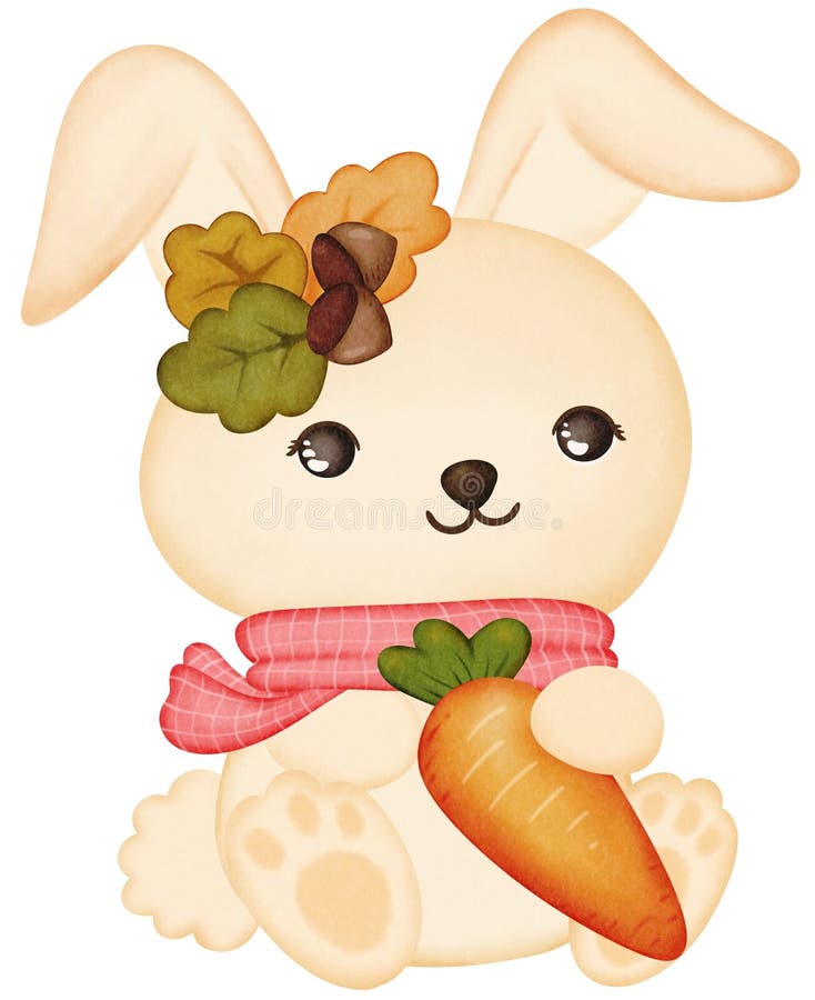 Autumn rabbit clipart stock image. Illustration of cute - 343703555