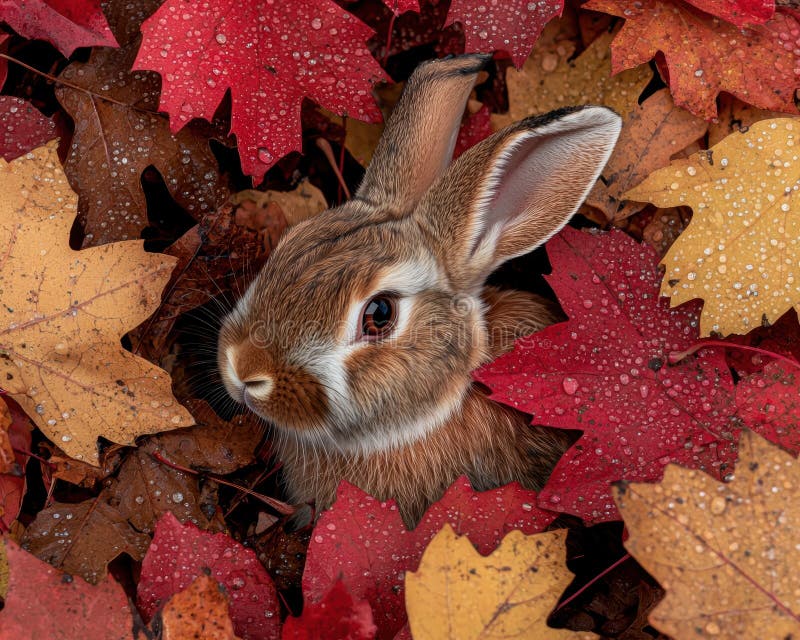 Autumn rabbit in leaves stock illustration. Illustration of wildlife ...