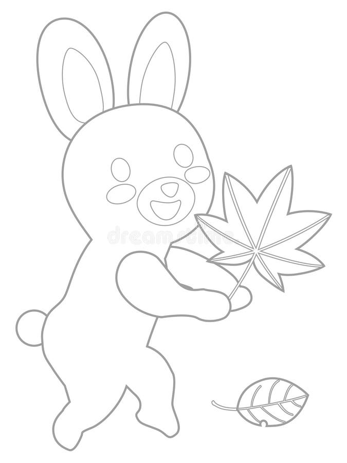 Autumn Rabbit with a Maple Leaf. Stock Vector - Illustration of leaf ...