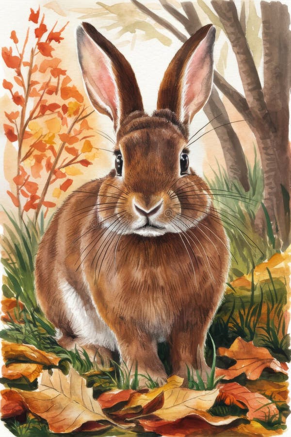 Autumn Rabbit in Woodland Setting with Colorful Fall Leaves Stock Image ...