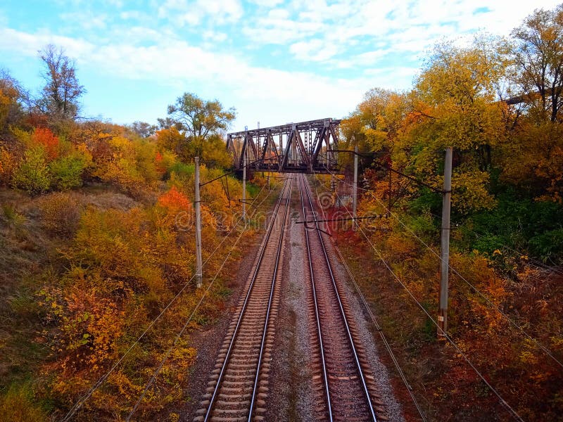 Autumn Railway View from the Bridge Stock Image - Image of railway ...