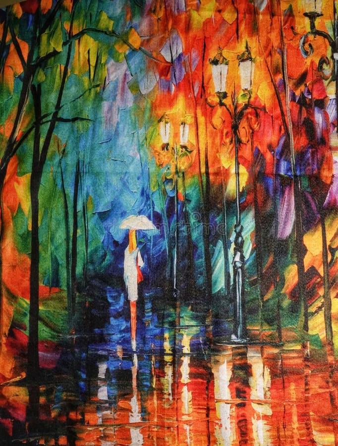 Autumn Rain, Print on a Scarf Stock Photo - Image of lady, reflections ...