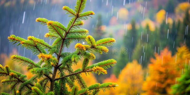 Autumn Rain on Spruce Tree in Serbia Stock Illustration - Illustration ...