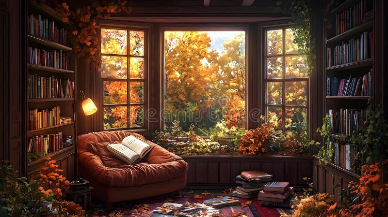 Autumnal Reading Nook stock illustration. Illustration of calm - 386236751