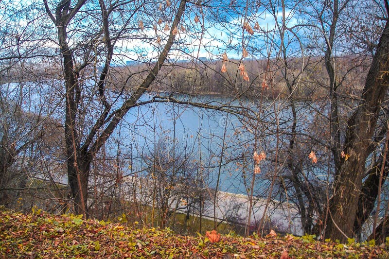 Autumn Realistic Landscape with River. Embankment of Park in Fall Stock ...