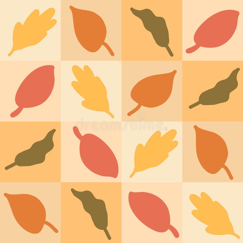 Autumn Red Leaves Checked Seamless Pattern. Fall Forest Shapes Repeat ...