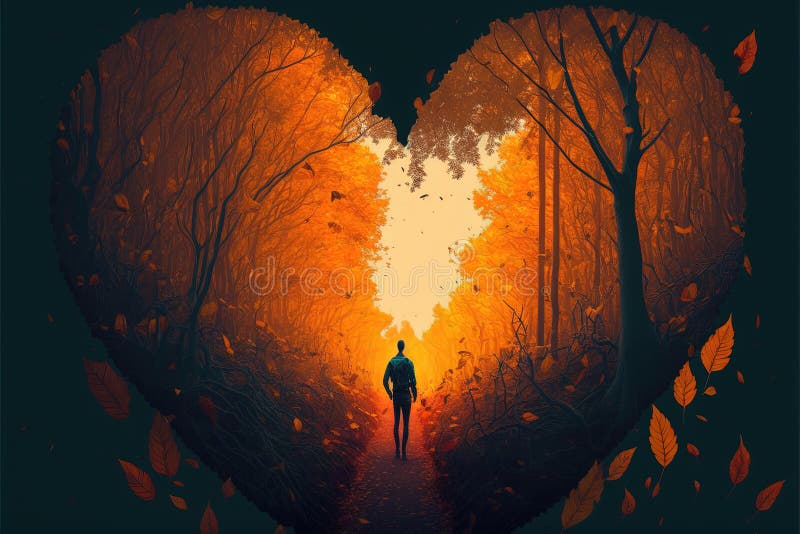 Autumn Red Leaves in the Shape of a Heart. Generative Ai Illustration ...