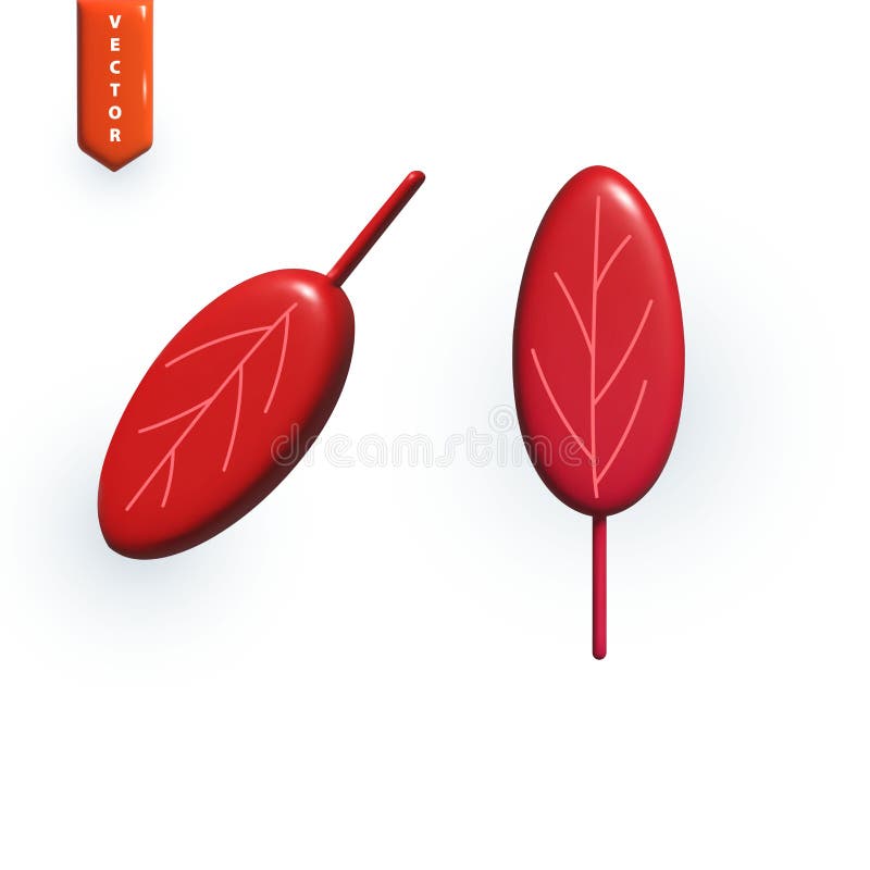 Autumn Red Leaves on a White Background, 3D Graphic Style Rendering ...