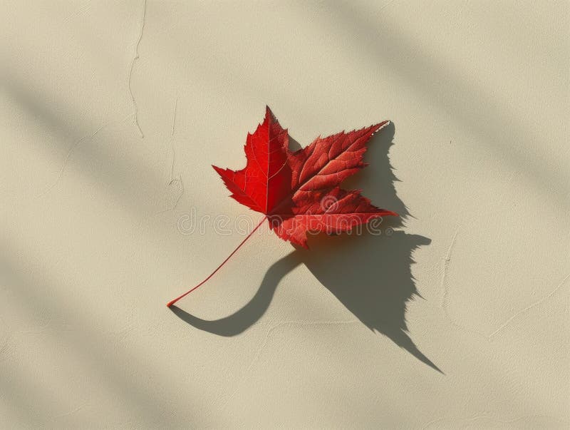 Autumn Red Maple Leaf on Cracked Beige Background with Happy Fallidays ...