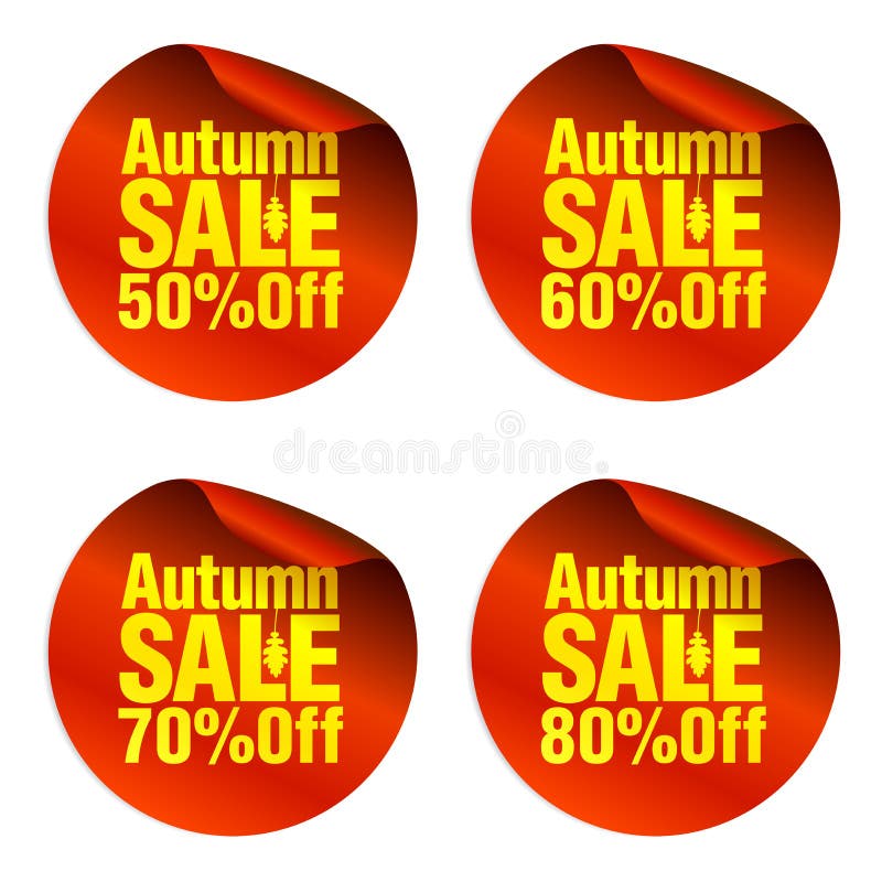 Autumn Red Sale Stickers Set 50 , 60 , 70 , 80 Off Stock Vector ...