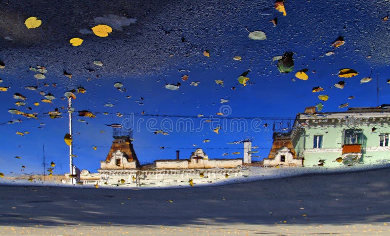 Autumn Reflection of Blue Sky after Rain Stock Photo - Image of roof ...