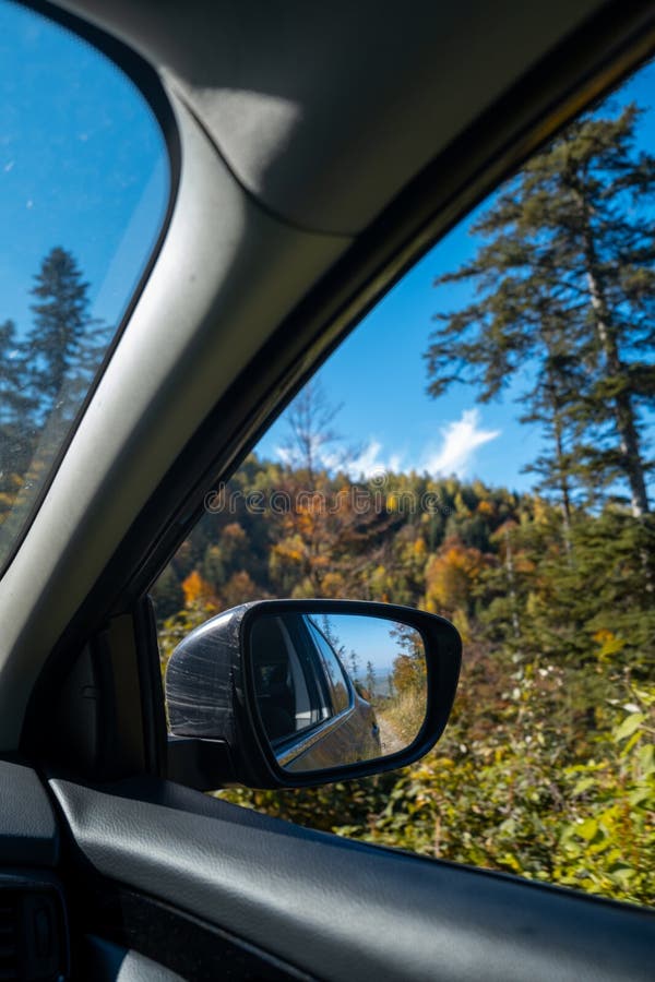 Autumn Reflection in Car Side Mirror Stock Photo - Image of countryside ...